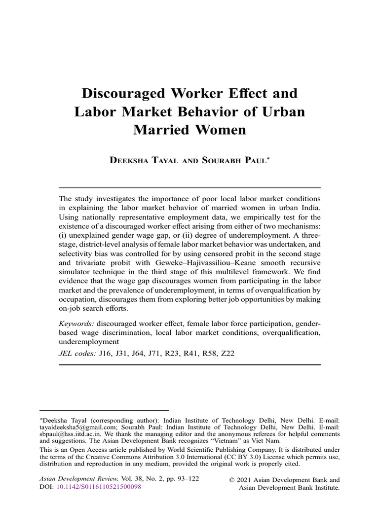 Discouraged Worker Effect and Labor Market Behavior of Urban Married ...