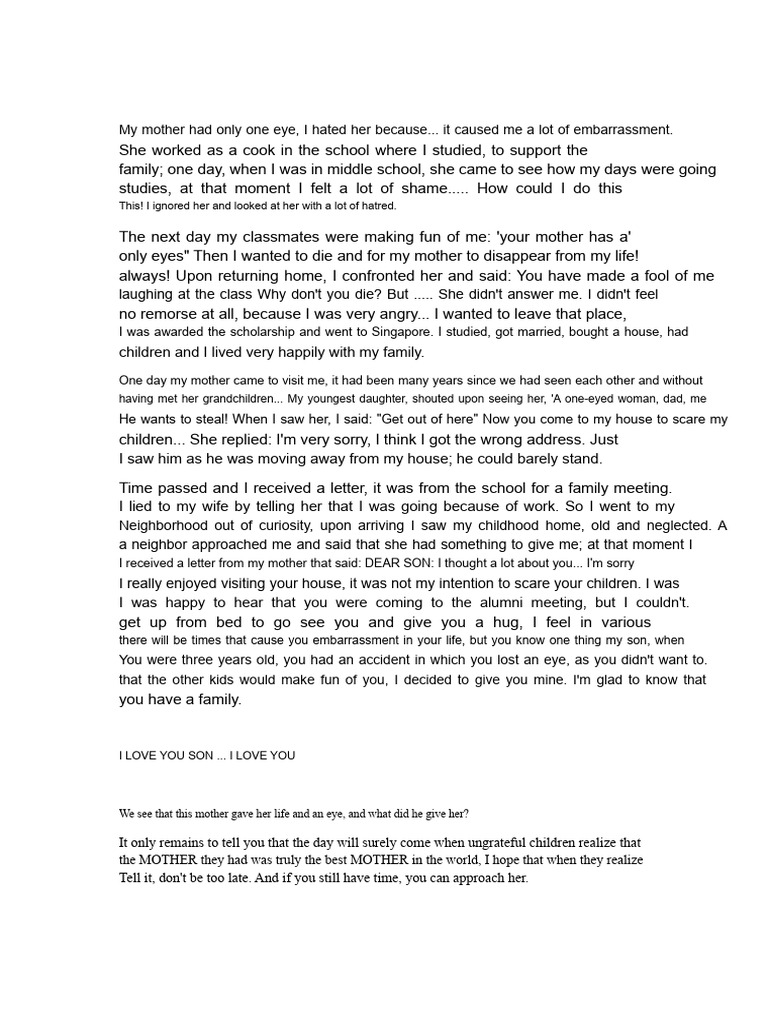 A Son's Regret: A Mother's Sacrifice | PDF