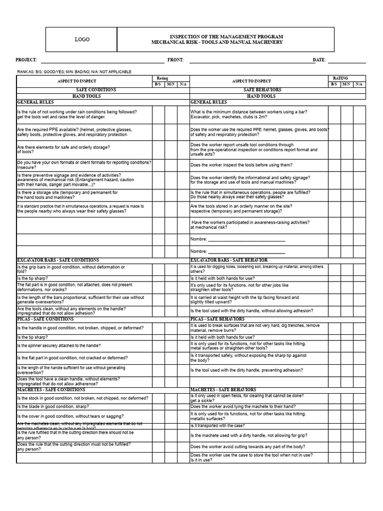 Inspection Format Mechanical Program Tool Equipment | PDF | Personal ...