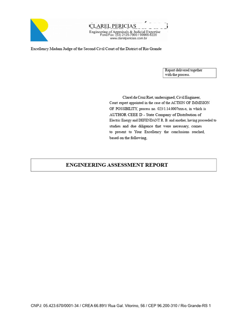 Assessment report of an area encumbered by servitude for the aerial ...