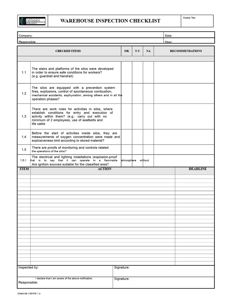 Check-List 10 - Inspection in Silos and Warehouse | PDF