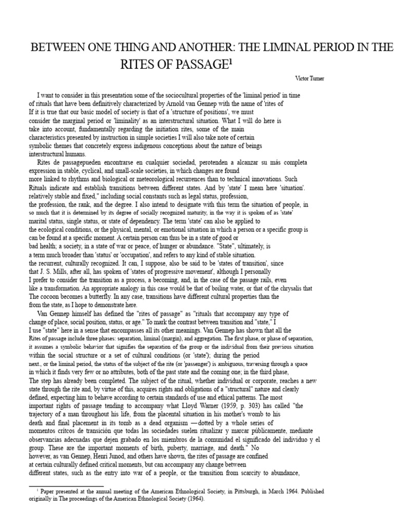 Victor Turner - Between The One and The Other - The Liminal Period in ...
