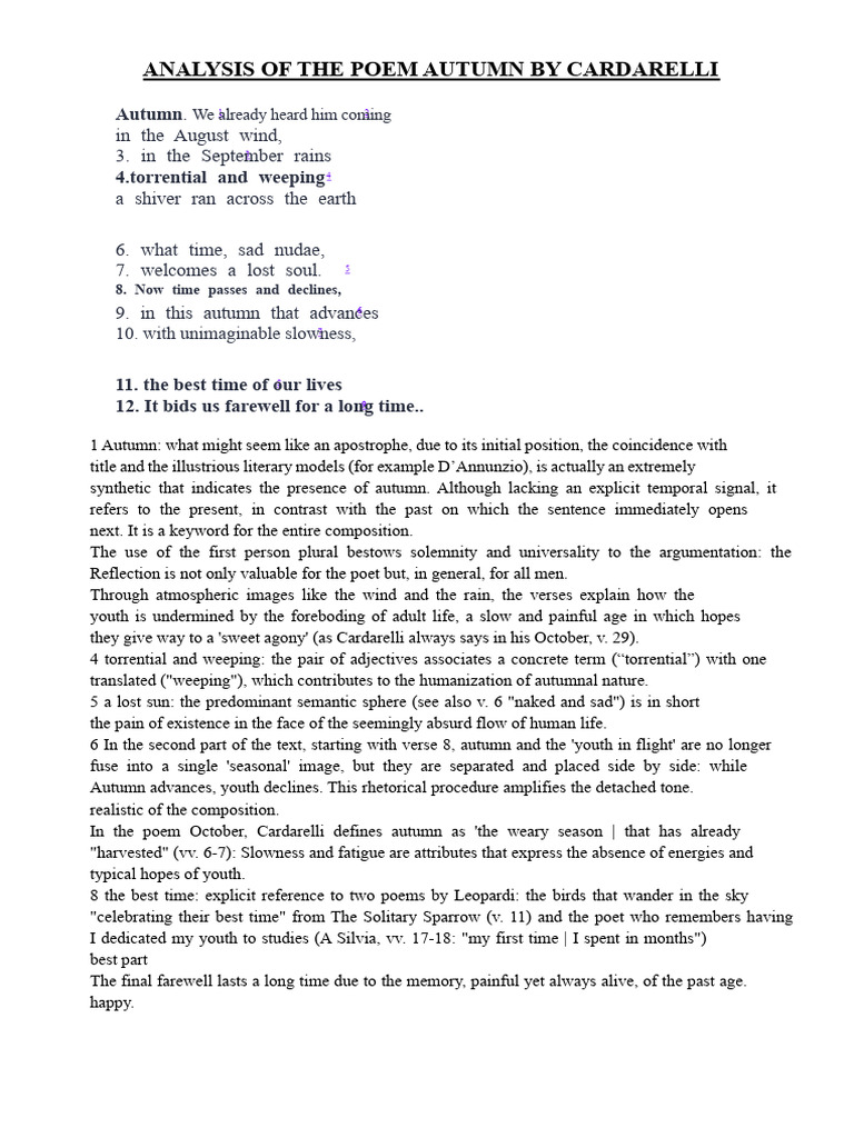 Analysis of The Poem AUTUMN PDF | PDF