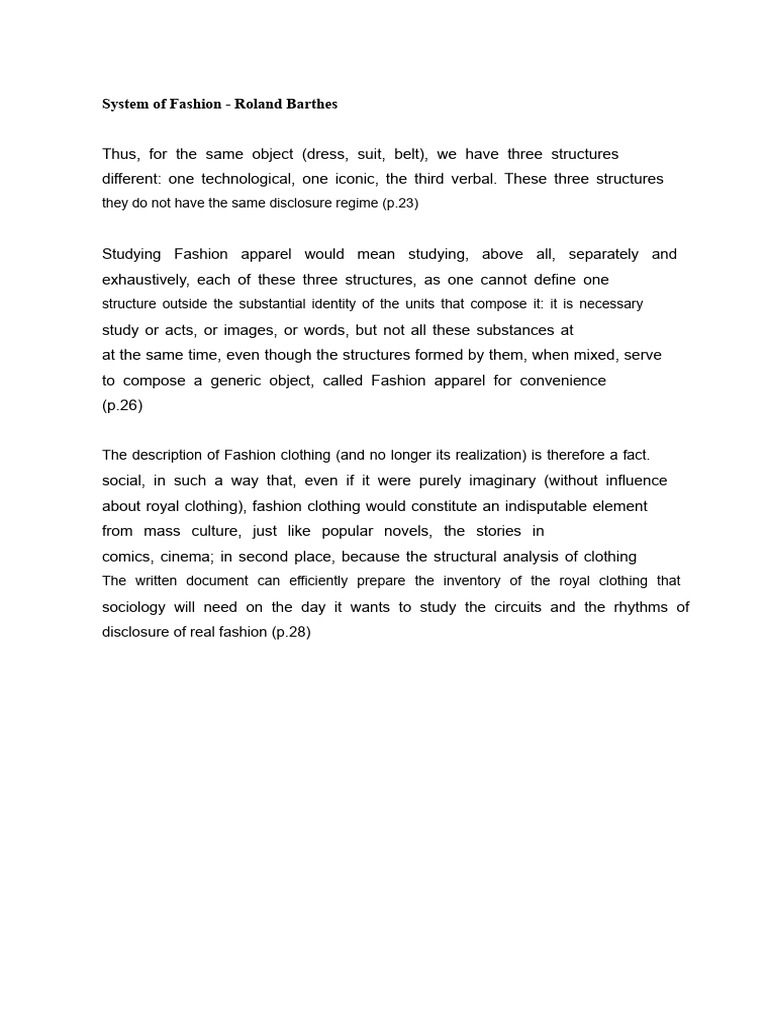 Analyzing Fashion: Barthes' Structures | PDF