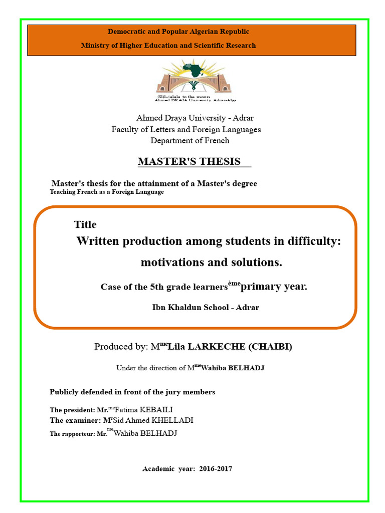 Written Production Among Students in Difficulty: Motivations and ...