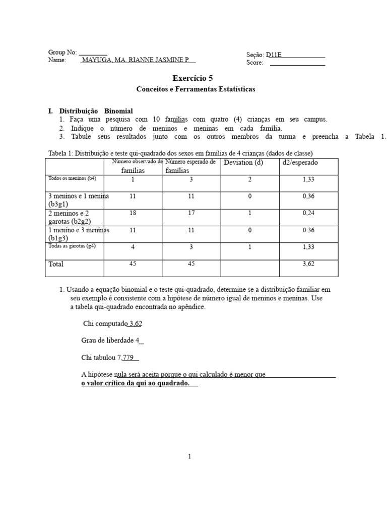 Análise Estatística de Famílias e Plantas | PDF | Distribuição Qui Chi ...