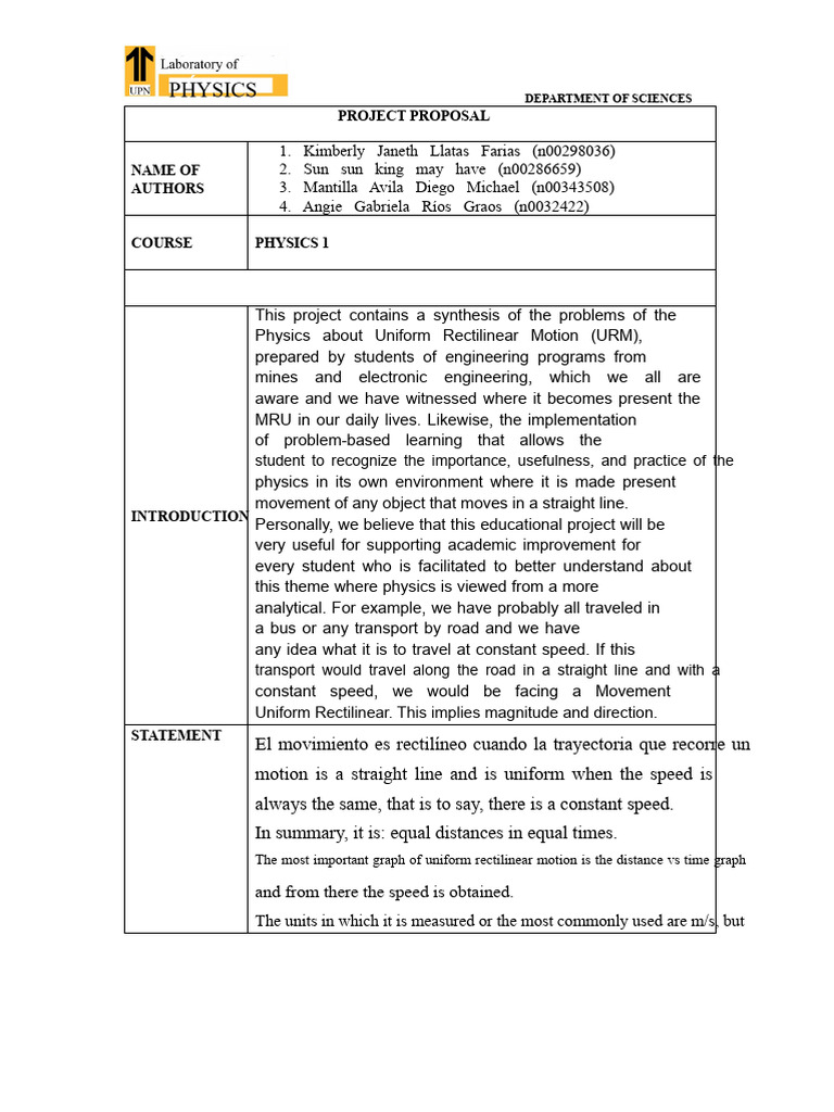 physics project on uniform rectilinear motion | PDF | Speed | Physics