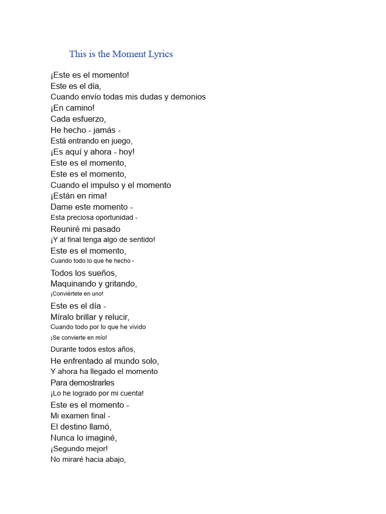 Esta Es La Letra de 'Este Es El Momento'. | PDF