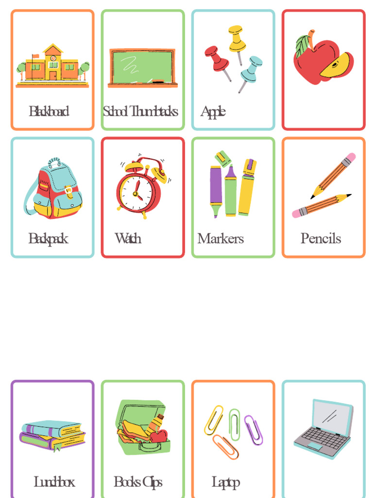 School Things Simple Hand-Drawn Flashcard Cards | PDF