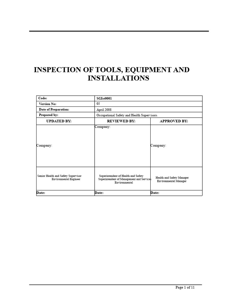 Tool and Equipment Inspection Guidelines | PDF | Occupational Safety ...