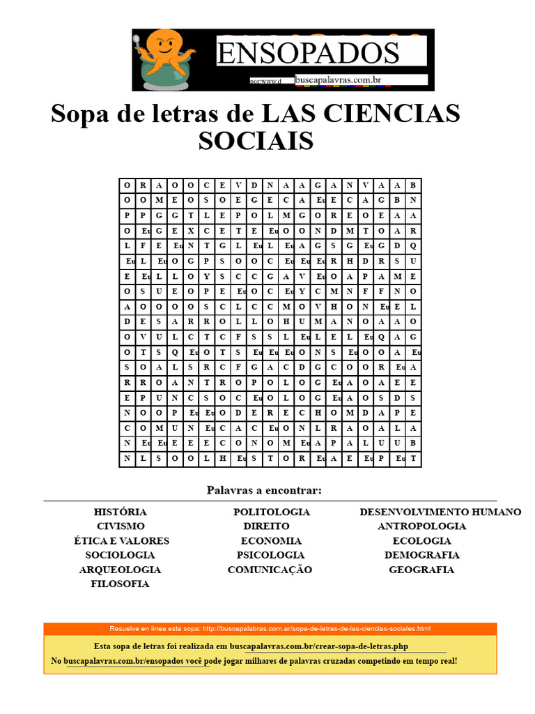 Sopa de Letras: Ciências Sociais | PDF | Science | Educação em Artes ...