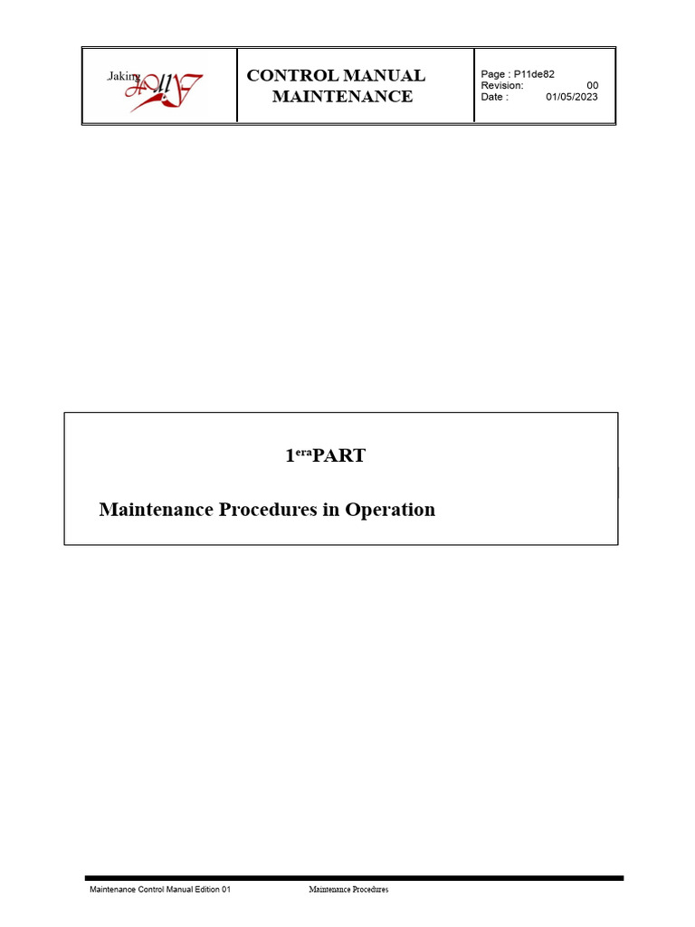 PART ONE. Maintenance Procedures in Operation (Automatically Recorded ...