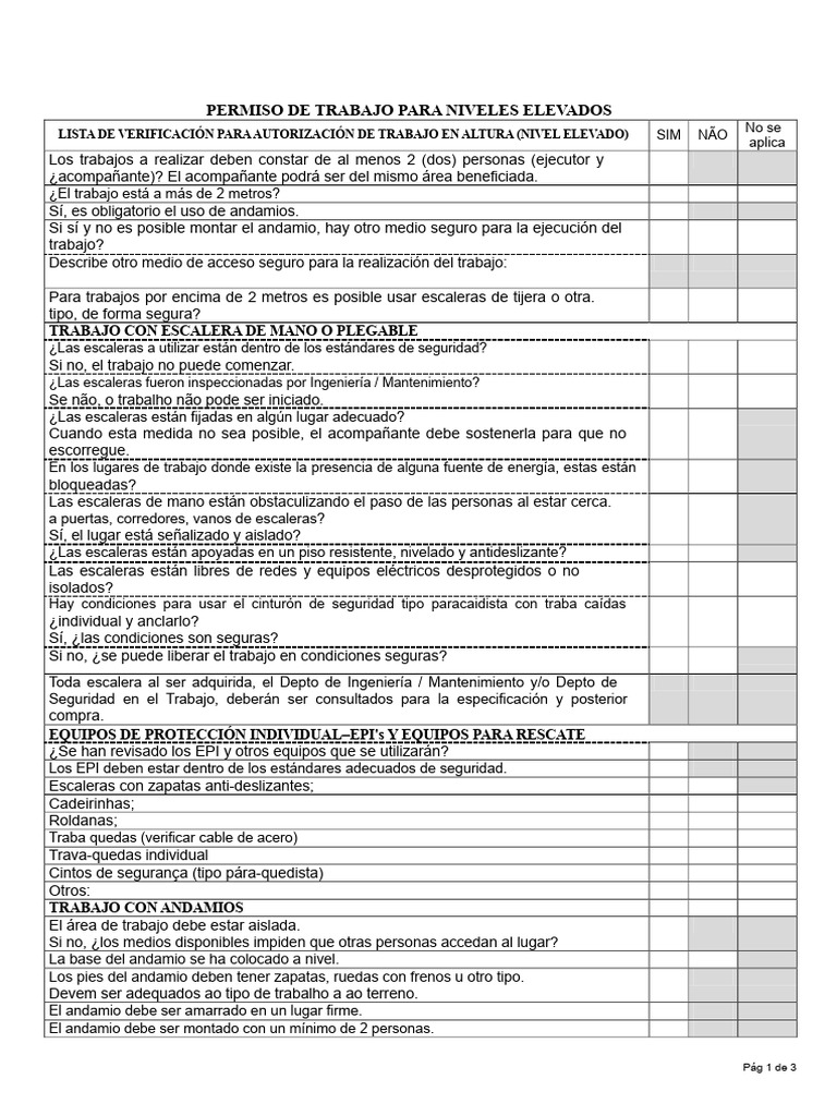 Lista de Verificación para Trabajo en Altura | PDF | Andamio | Escalera
