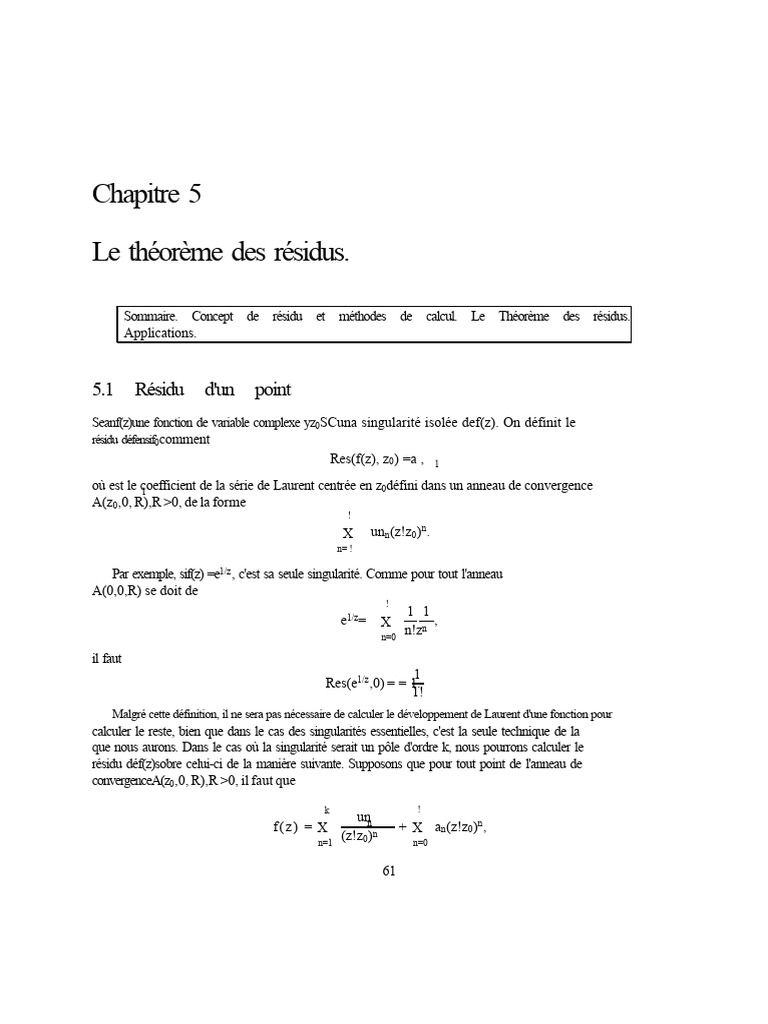 Théorème des résidus en analyse complexe | PDF | Intégral | Objets ...