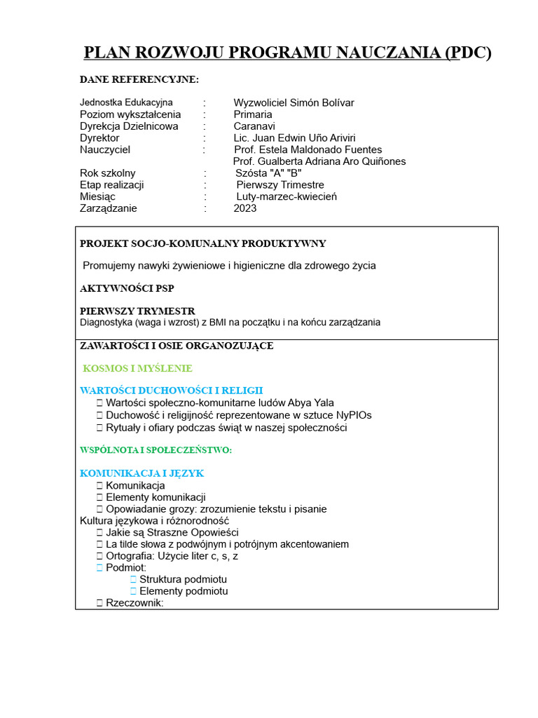 PDC SZÓSTEJ KLASY PODSTAWOWEJ 2023 | PDF