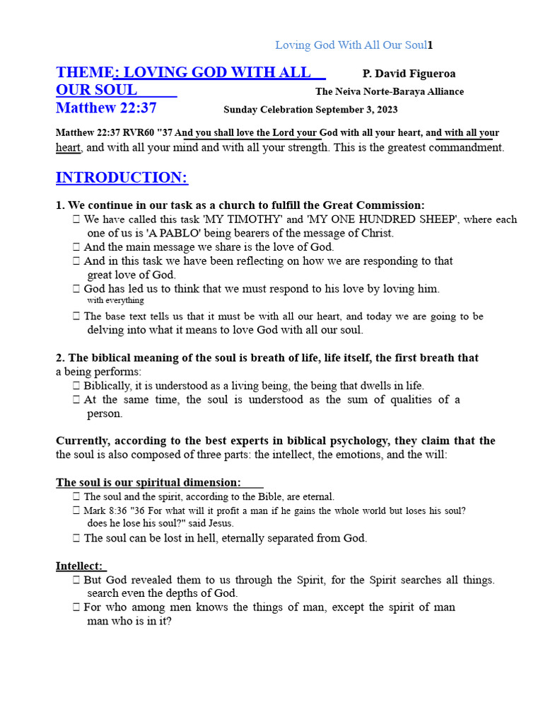 Outline Loving God With All Our Soul | PDF | Soul | God