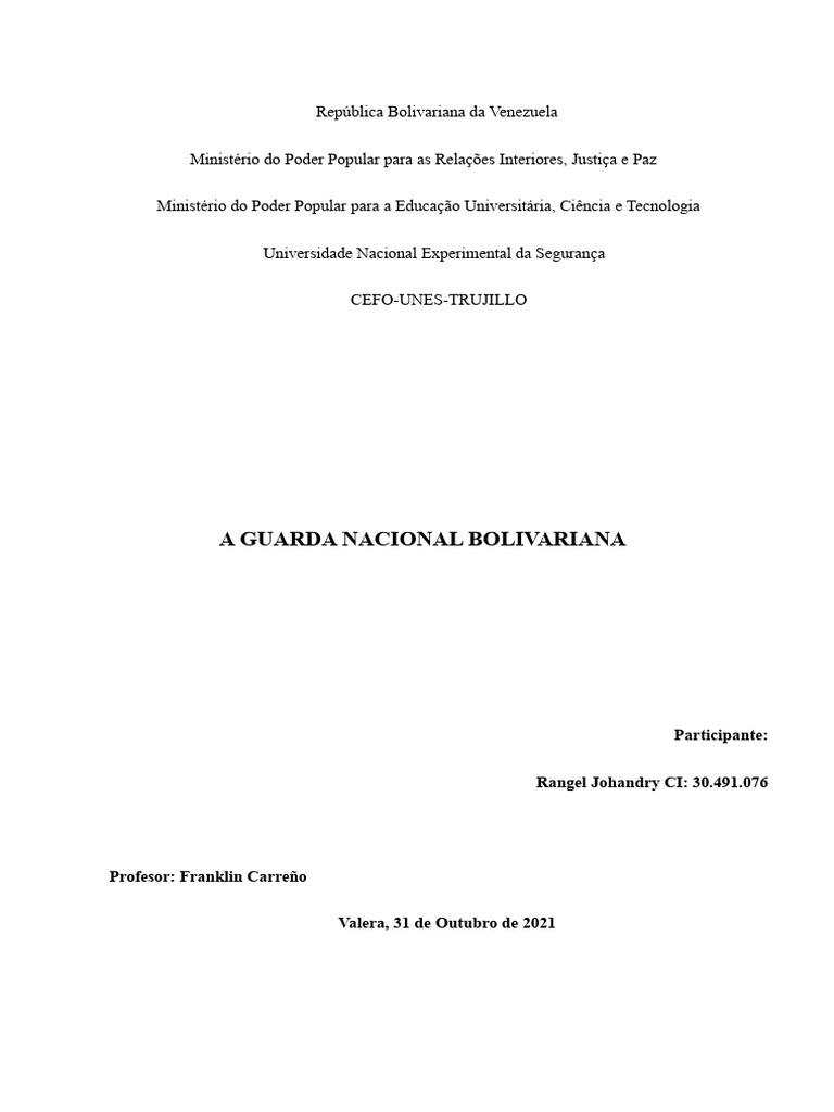 História e Funções da Guarda Nacional Bolivariana | PDF