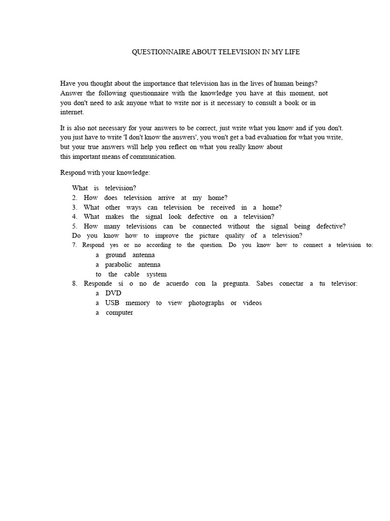 Questionnaire About Television | PDF