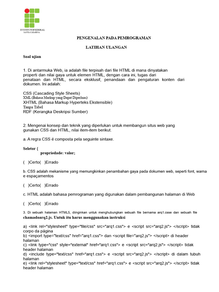 Latihan HTML Dan CSS - Soal Ujian | PDF
