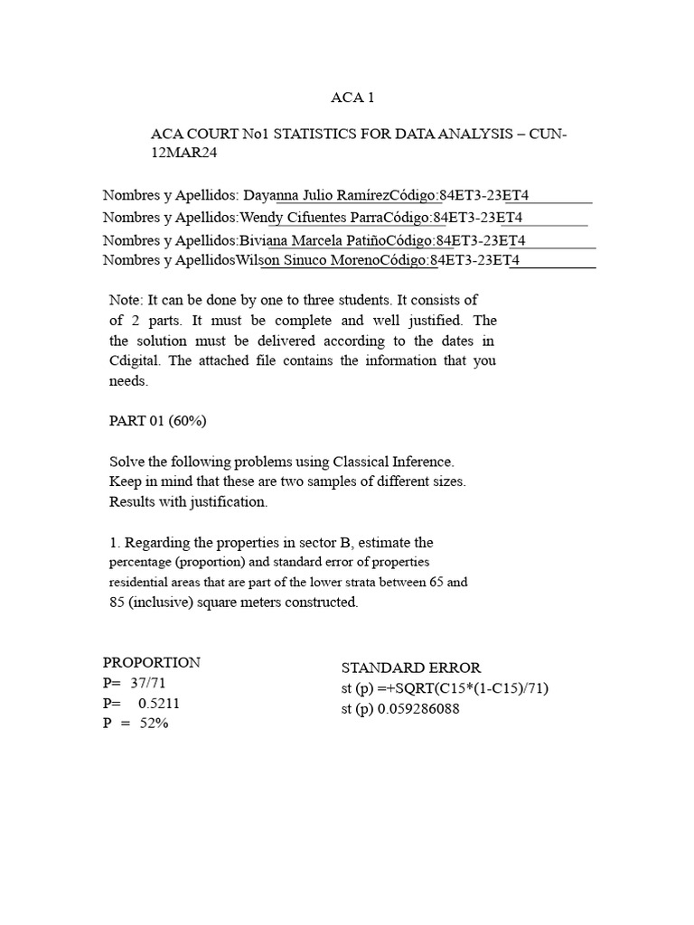 ACA 01 STATISTICS FOR DATA ANALYSIS (FINAL) | PDF | Standard Error ...