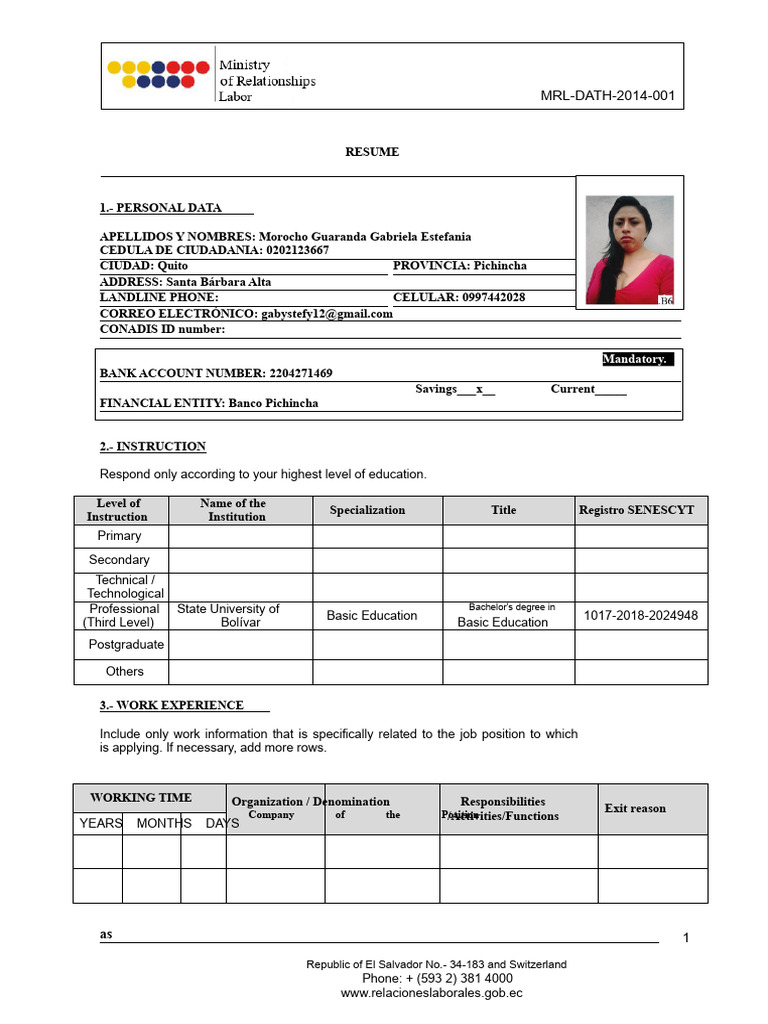 RESUME FORMAT Ministry-WORK GABY | PDF