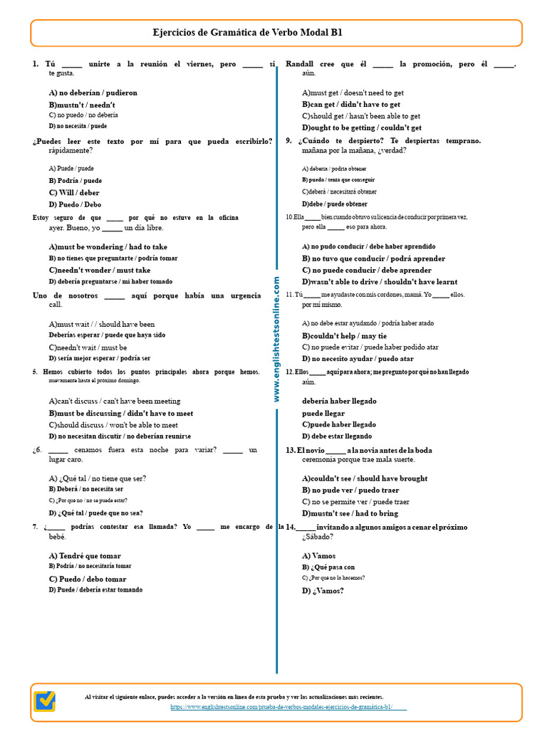 488 Prueba de Verbos Modales Ejercicios de Gramática B1 | PDF
