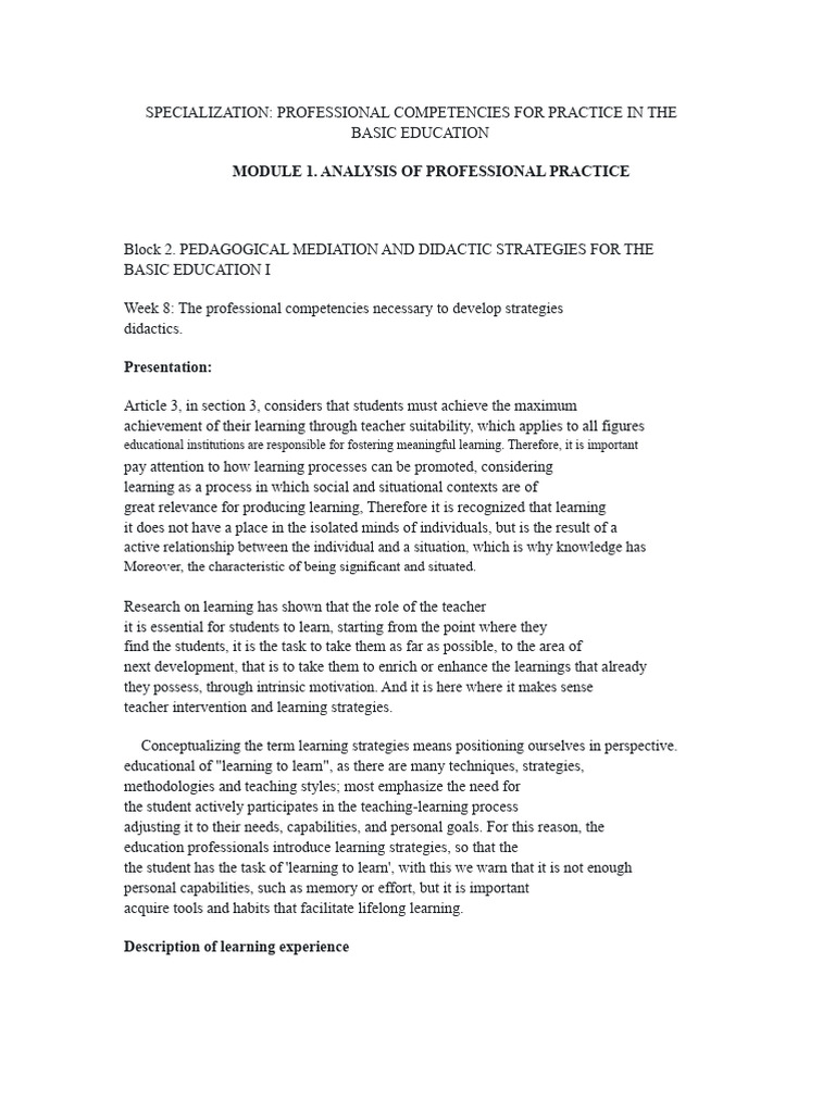 PROFESSIONAL COMPETENCIES FOR PRACTICE IN BASIC EDUCATION | PDF ...