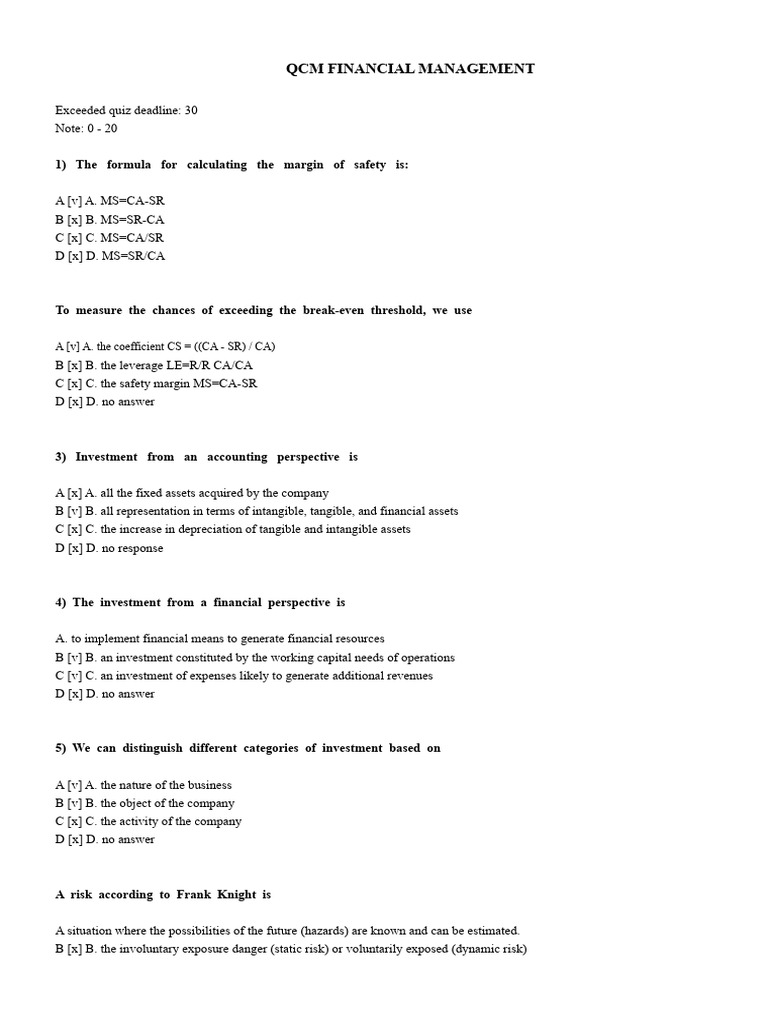 The Answers To Financial Management Multiple Choice Questions | PDF ...