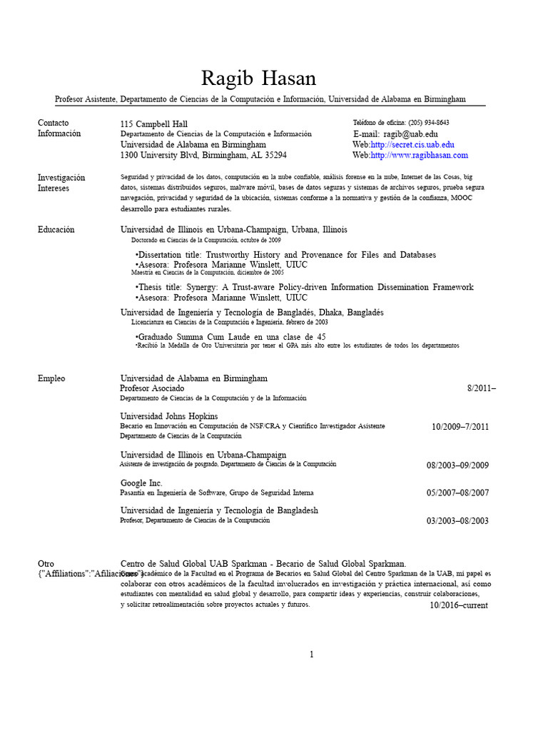 Perfil Académico de Ragib Hasan en UAB | PDF | Computación en la nube ...