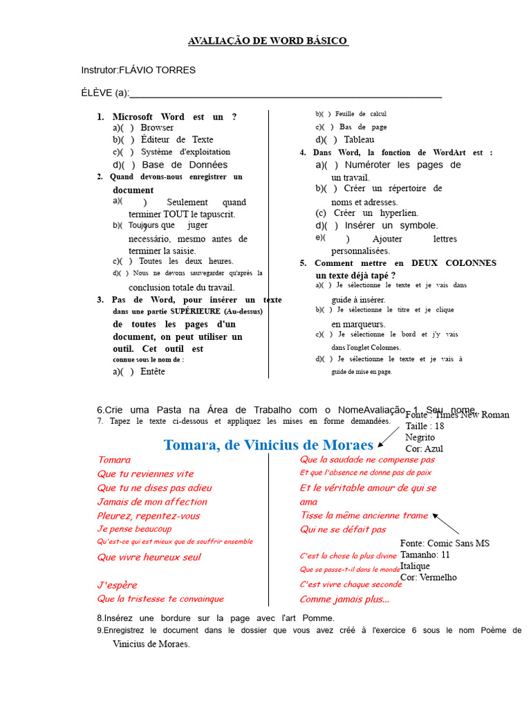 Évaluation de Word : Exercice Pratique | PDF | Microsoft Word | Logiciel