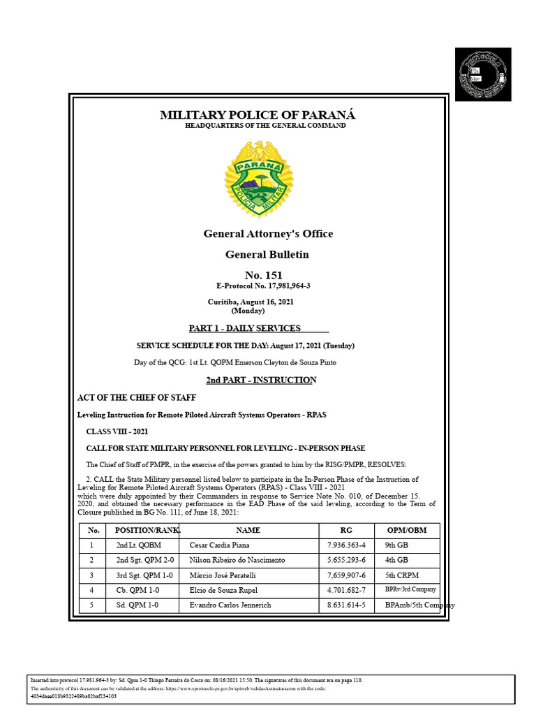 Military Police of Paraná: General Attorney's Office General Bulletin ...