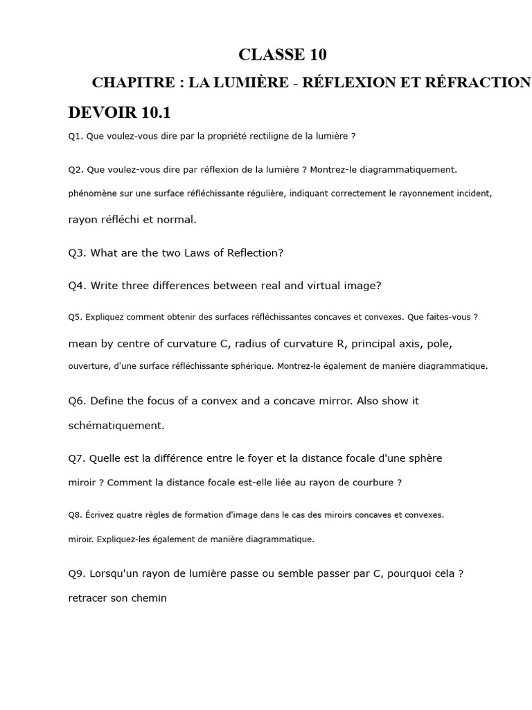 Propriétés de la lumière : réflexion et réfraction | PDF | Réfraction ...