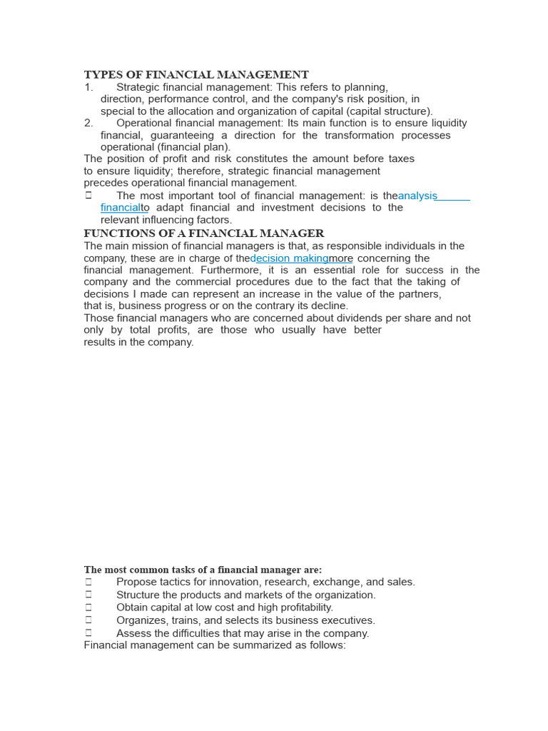 Types and Functions of Financial Management | PDF