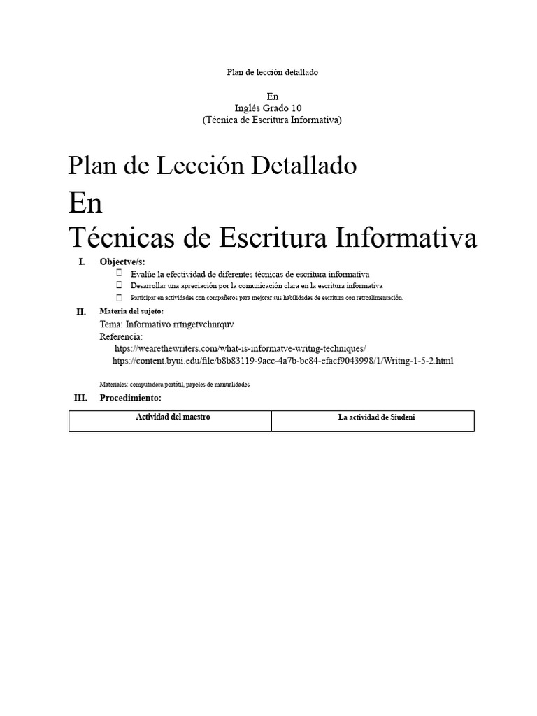 Técnica de Escritura Informativa de Grado 10 (DLP) | PDF | Ensayos ...