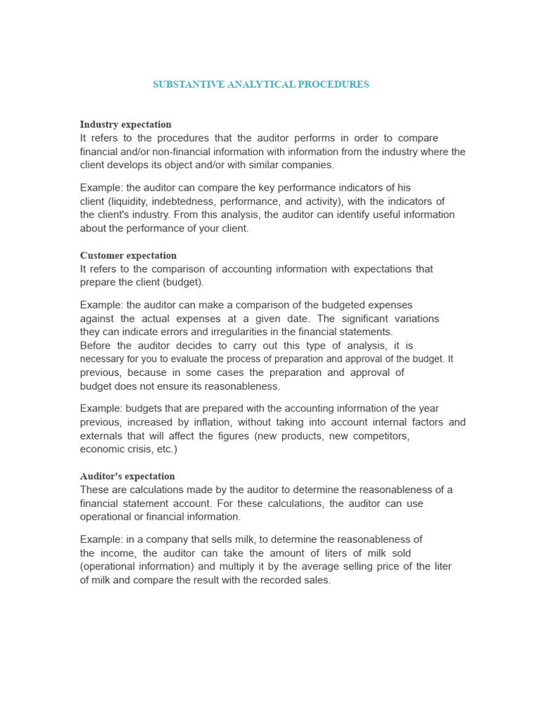 Substantive Analytical Procedures in Auditing | PDF | Audit ...