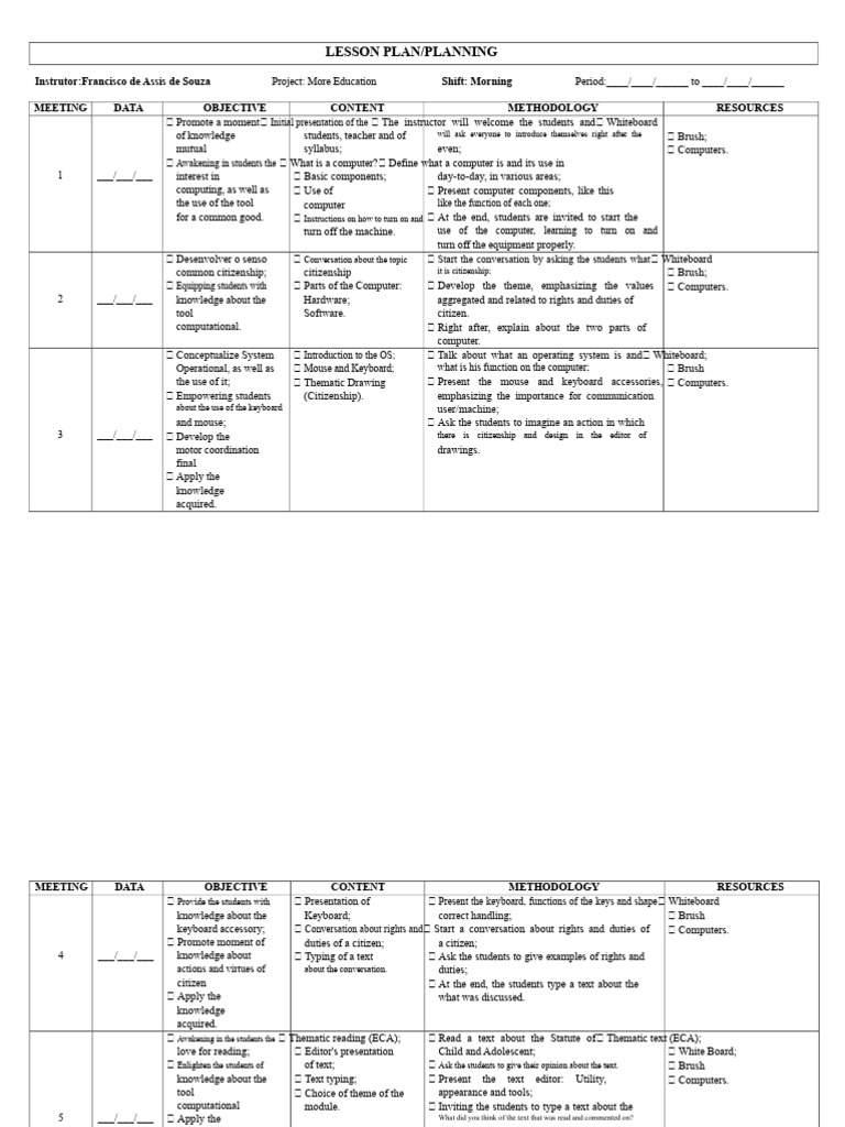 Lesson Plan Template | PDF | Spreadsheet | Computer Keyboard