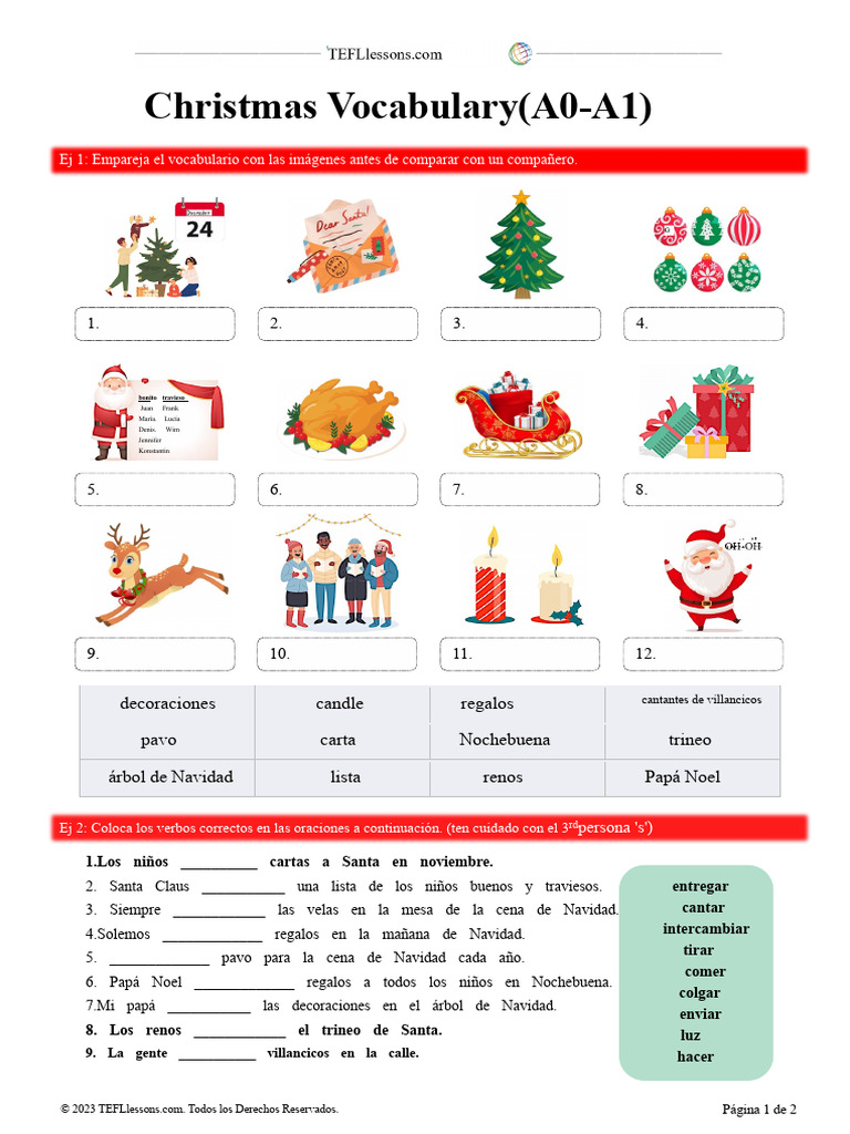 Vocabulario de Navidad A0-A1 | PDF | Nochebuena | Navidad