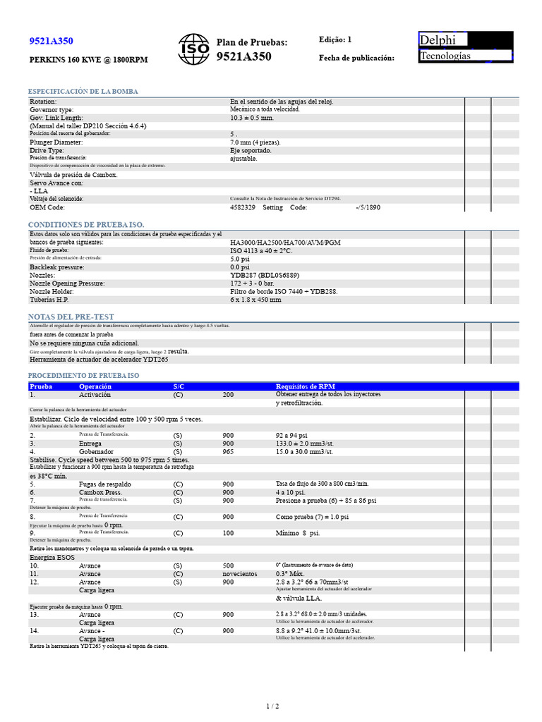 Plan de Prueba de Delphi Technologies | PDF | Ingeniería mecánica