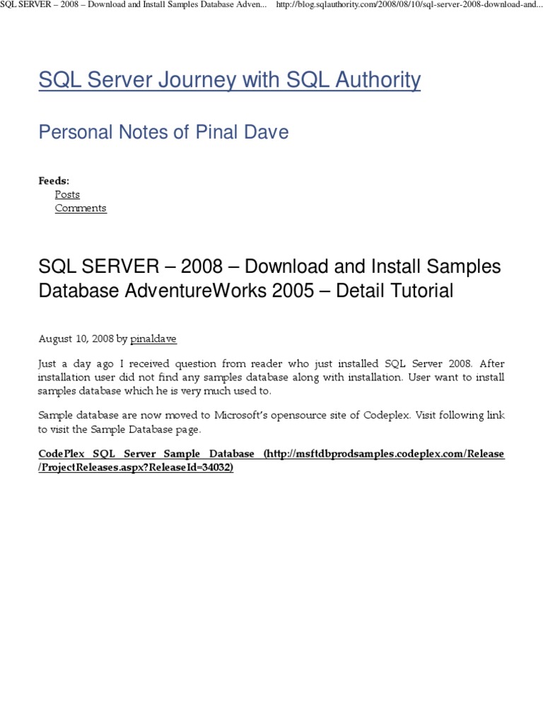 SQL SERVER - 2008 - Download and Install Samples Database ...