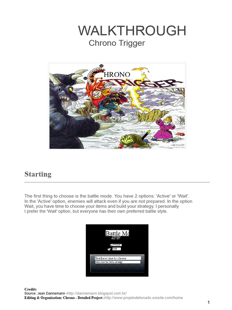 Chrono Trigger Walkthrough: Starting Guide | PDF