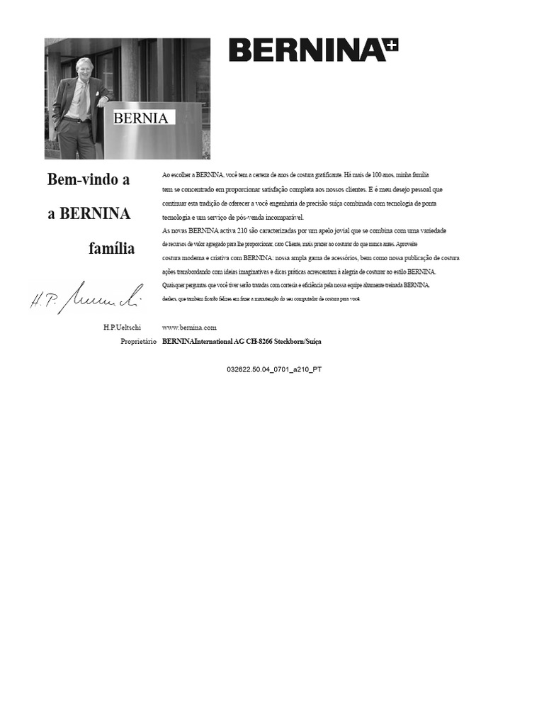 Instruções de Segurança BERNINA 210 | PDF | Máquina de costura | Costura