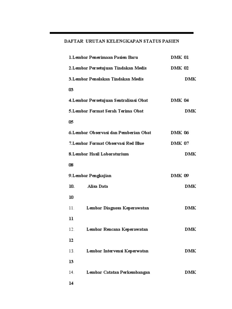 Daftar Lengkap Status Pasien Medis | PDF