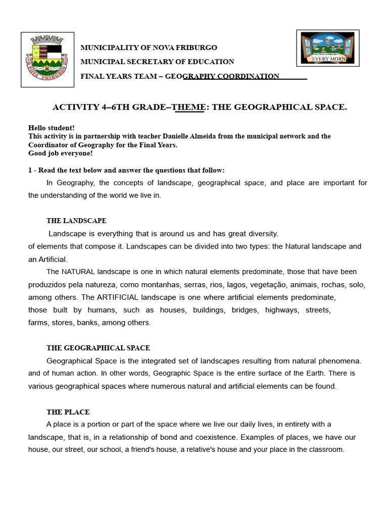 Geography Activity for 6th Grade Students | PDF | Geography | Landscape