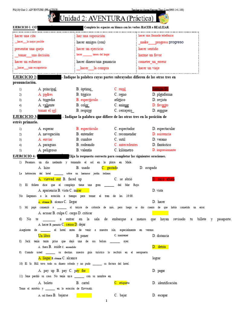 Ejercicios de Vocabulario y Fonología | PDF | Turismo