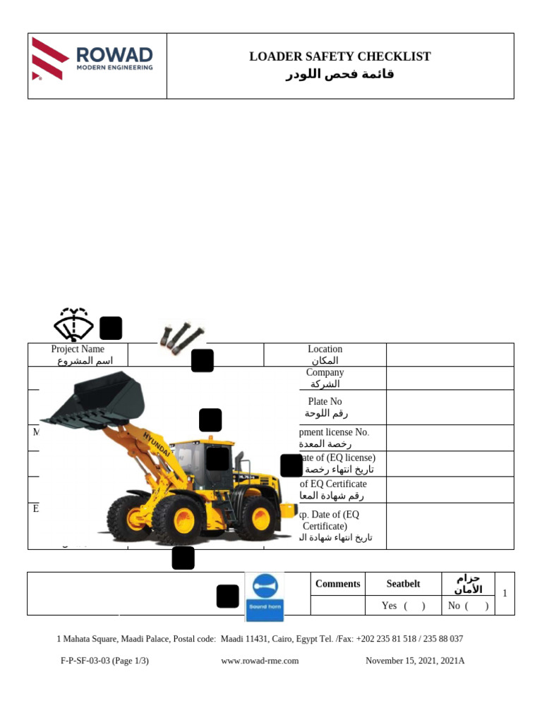 F P SF 03 03 Loader Safety Checklist | PDF