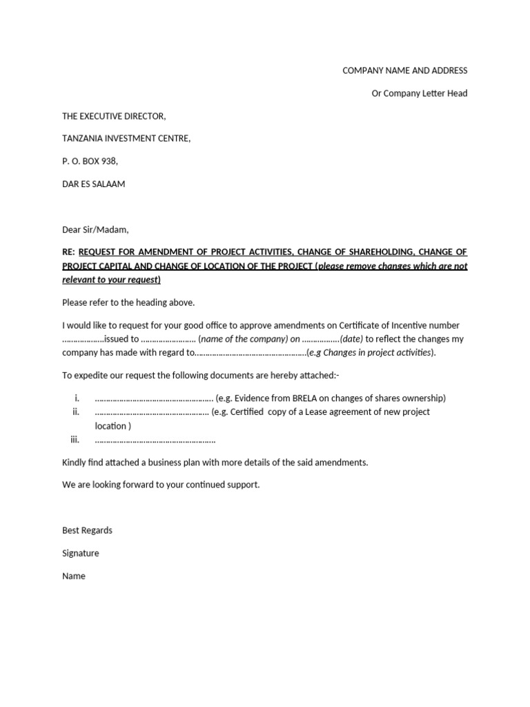 Amendment Request Letter | PDF