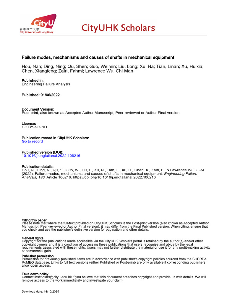 Shaft Failure Modes and Mechanisms | PDF | Fracture | Wear