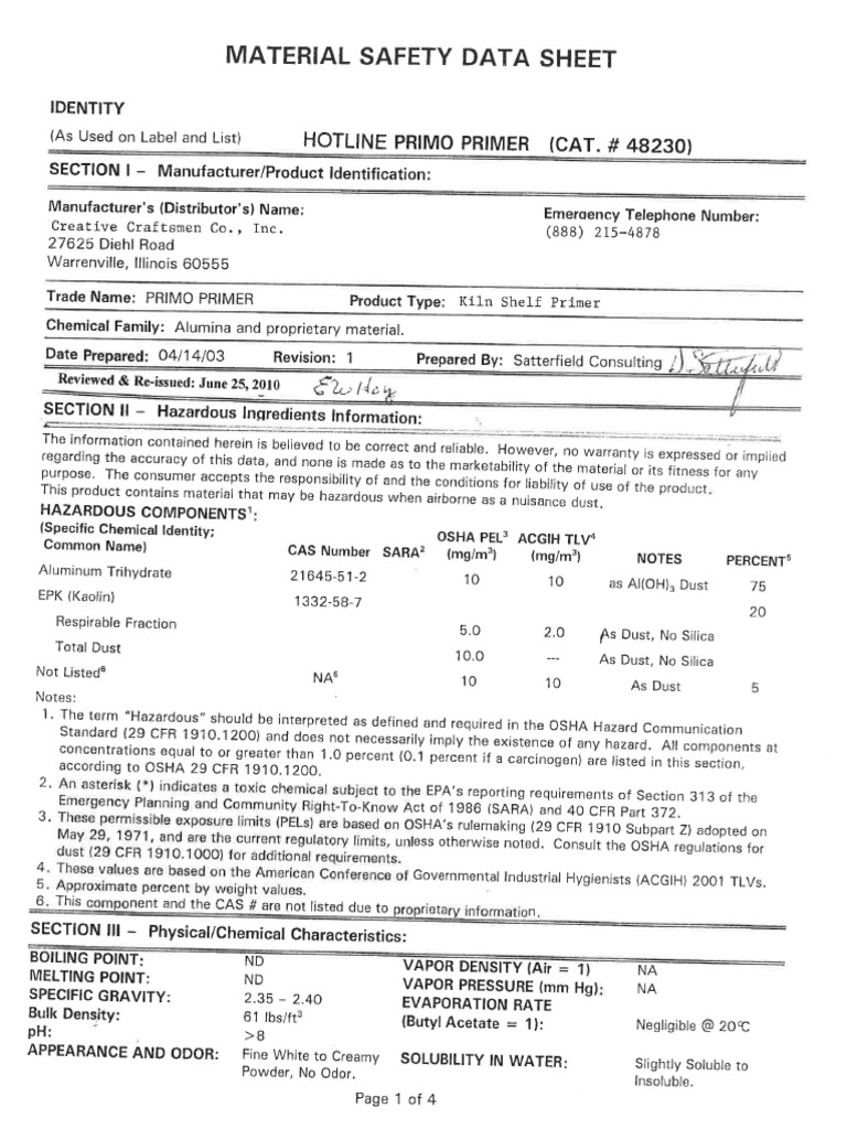 Primo Primer Safety Data Sheet | PDF