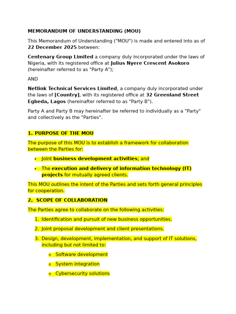 Sample MOU For IT Collaboration | PDF | Arbitration | Memorandum Of ...