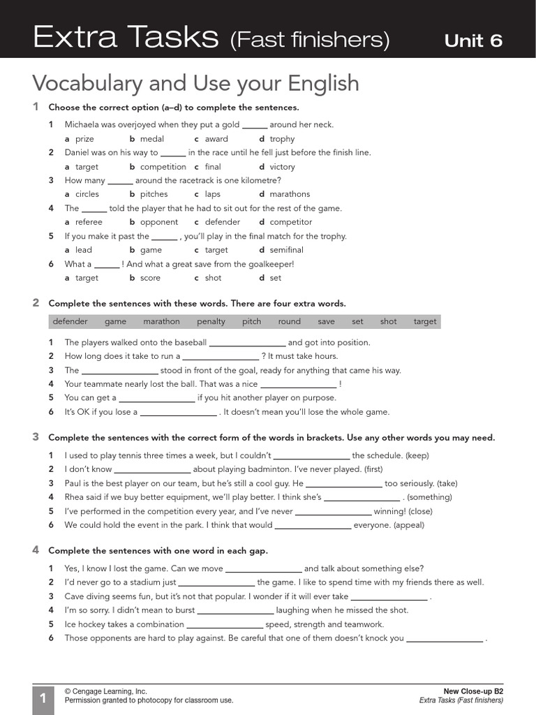 Extra English Tasks for Fast Finishers | PDF | Sports
